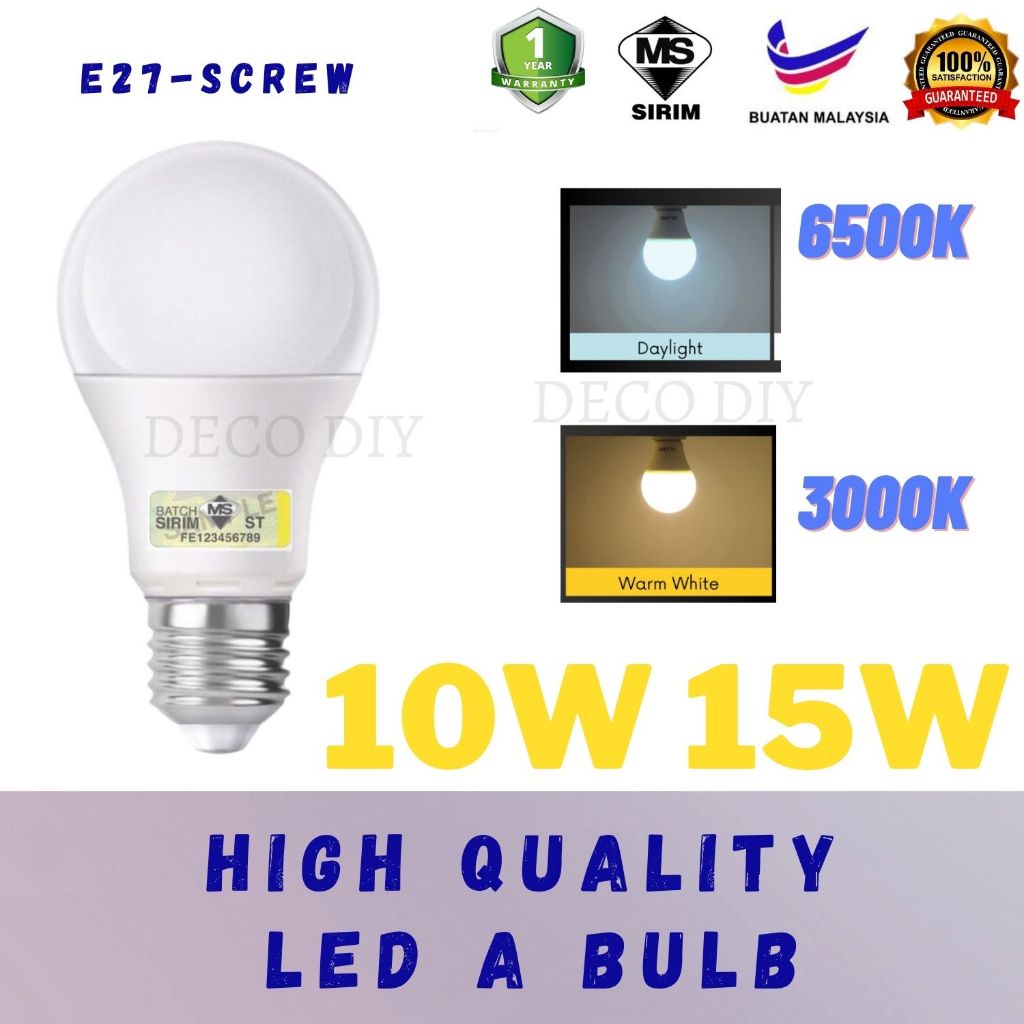 SIRIM 10W 15W LED Bulb 3000K Warm White 4000k Cool White 6500K Daylight ...