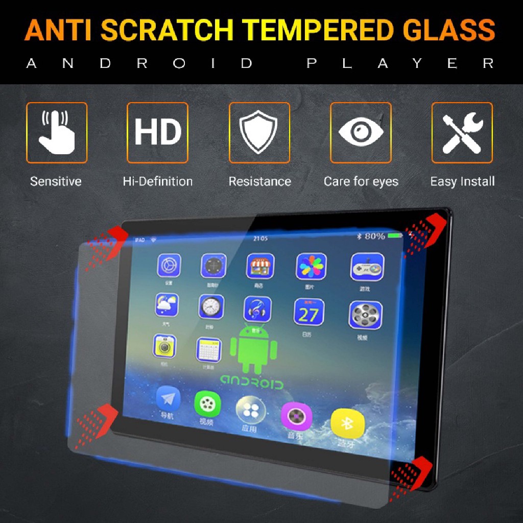 Car Android Player GPS Navigation Tempered Glass Screen Protector For ...