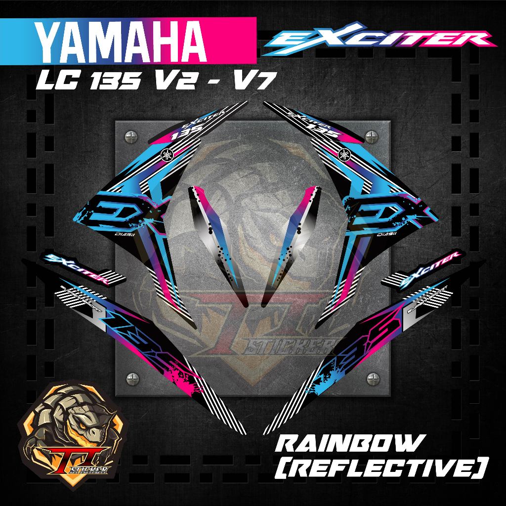 STICKER STRIPE YAMAHA LC135 V2-V7 EXCITER THAI RAINBOW PANTULAN CAHAYA ...