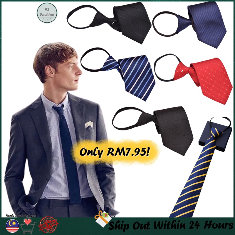 🇲🇾Gentlemen NeckTie Smart Business Easy No Knot Rubber NeckTie Formal ...