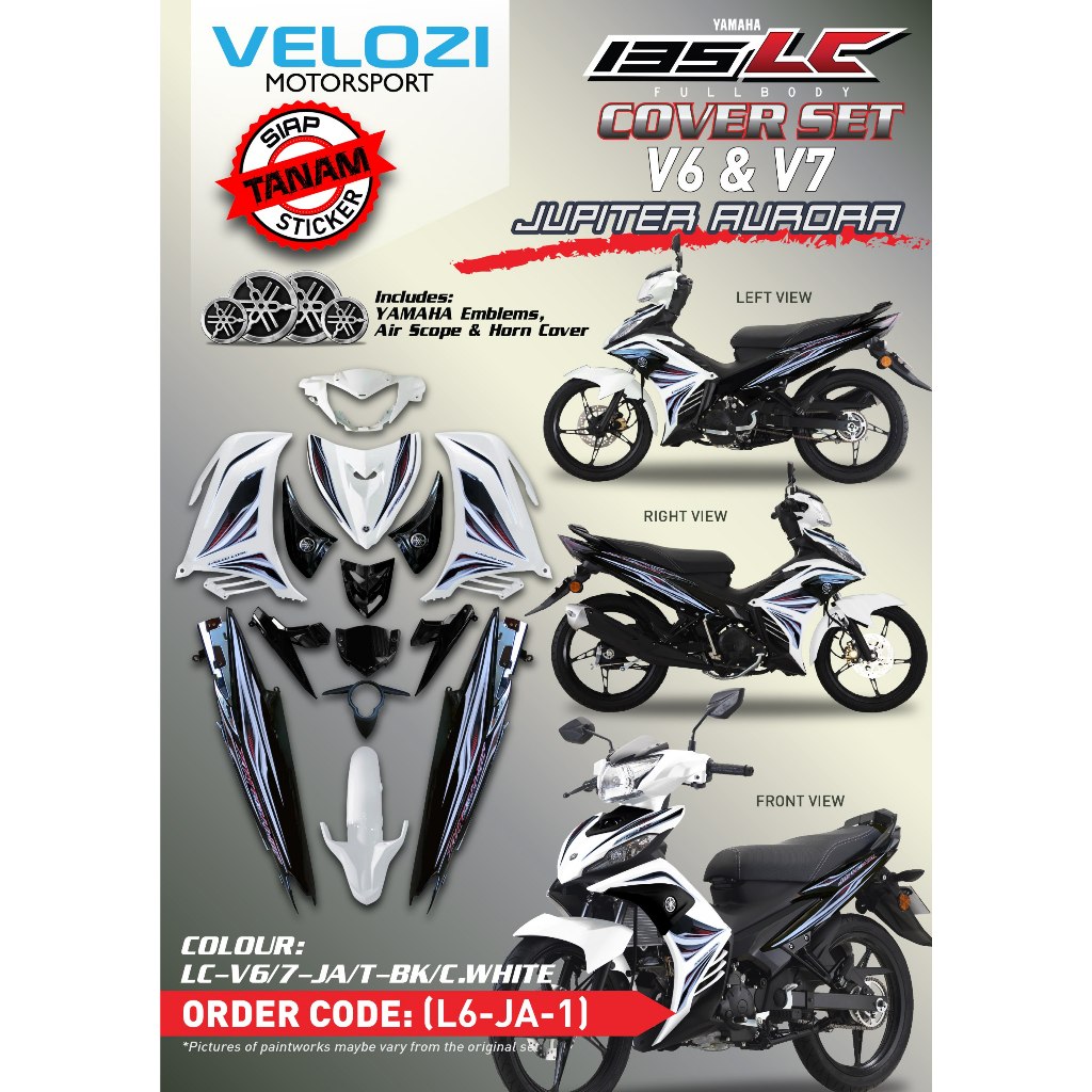 COVERSET YAMAHA LC LC135 V6 V7 JUPITER AURORA BLACK CRYSTAL WHITE L6-JA ...