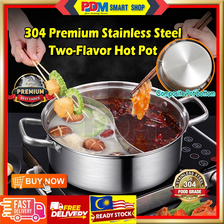 PDM Premium SUS304 32cm Two-Flavor Hot Pot Large Capacity Composite bottom Steamboat Pot 复合底鸳鸯锅 ...