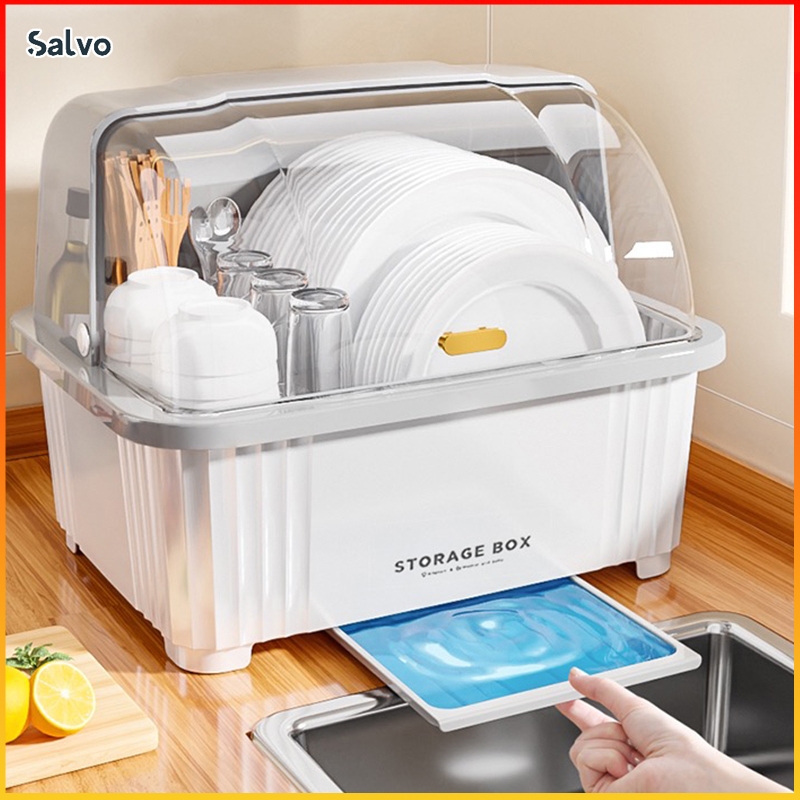 Dish Rack With Cover Dust-proof Dish Drain Rack Drainer Cabinet Kitchen ...