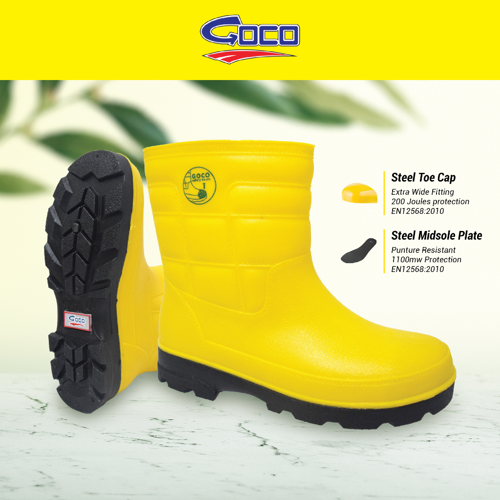 GOCO GC M 985 Unisex Safety Series Mid Cut Yellow PVC Safety Rain Boots ...