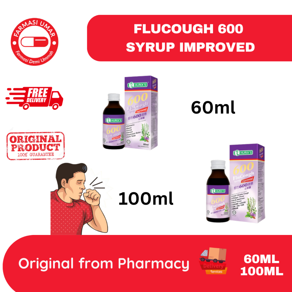 Hurix's 600 Flucough 60ml & 100ml (untuk selsema, batuk, demam & sakit ...