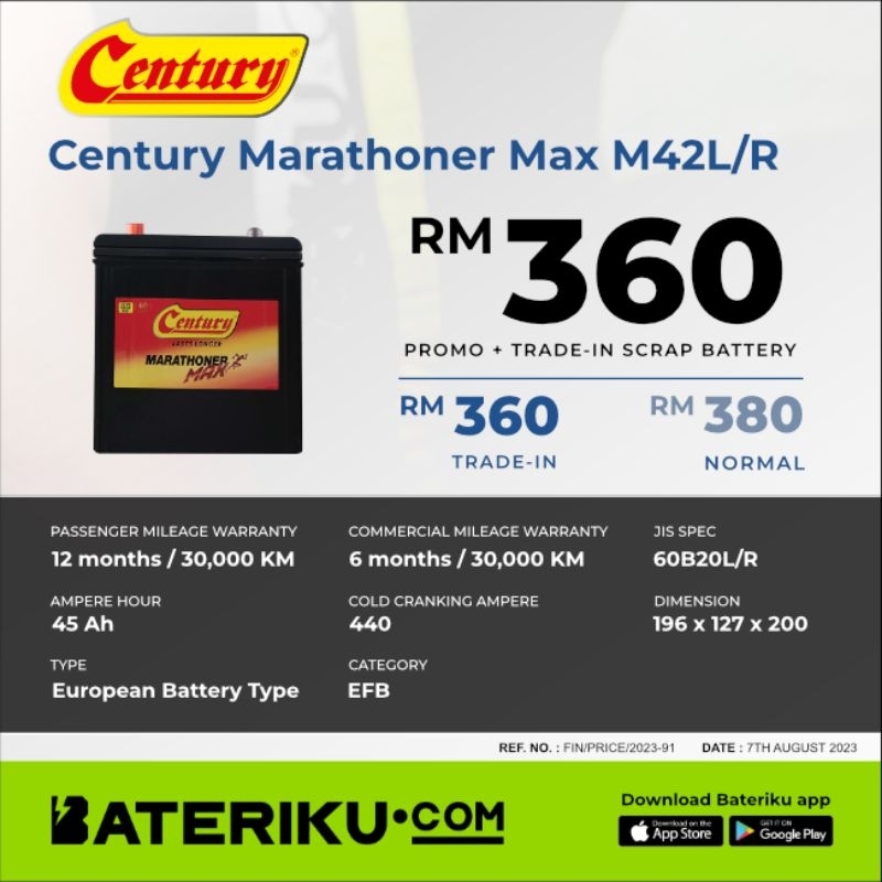 BATERI M42L/R CENTURY MARATHONER MAX EFB | Shopee Malaysia