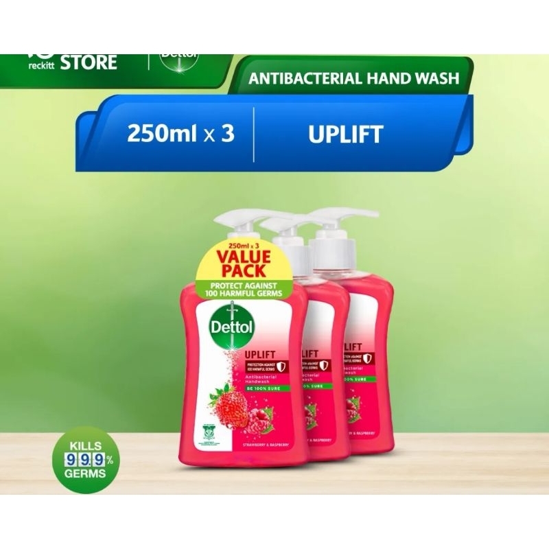 Dettol Antibacterial Hand Wash 250ml x3 Value Pack (Original/Skincare/Sensitive/Cool/Uplift ...