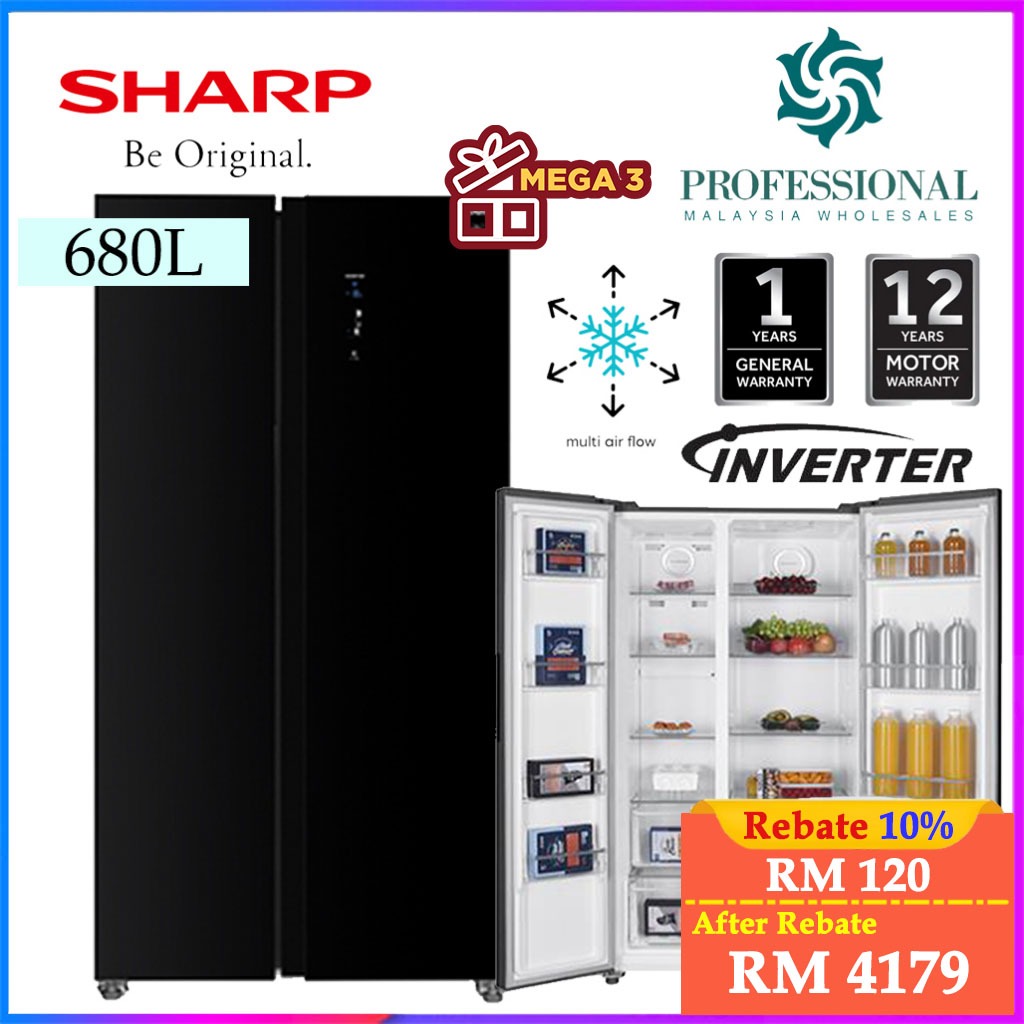 Sharp 620L/ 680L Side By Side Refrigerator Inverter Plasmacluster ...