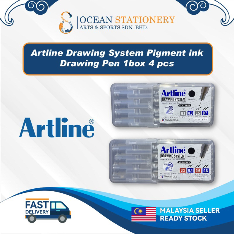 Artline Drawing System Pigment ink Drawing Pen 1box 4pcs | Shopee Malaysia
