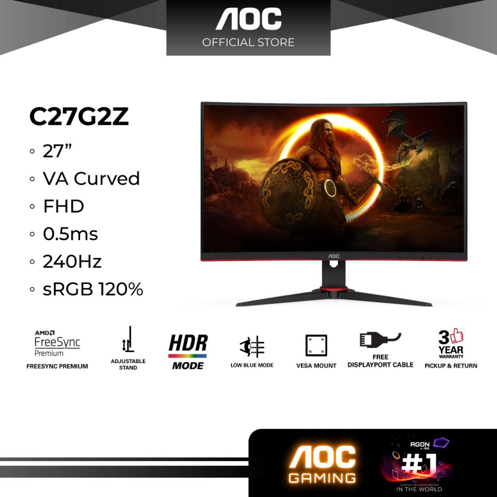 AOC C27G2Z CURVED GAMING MONITOR ( 27" VA FHD / 0.5MS / 240HZ / AMD ...