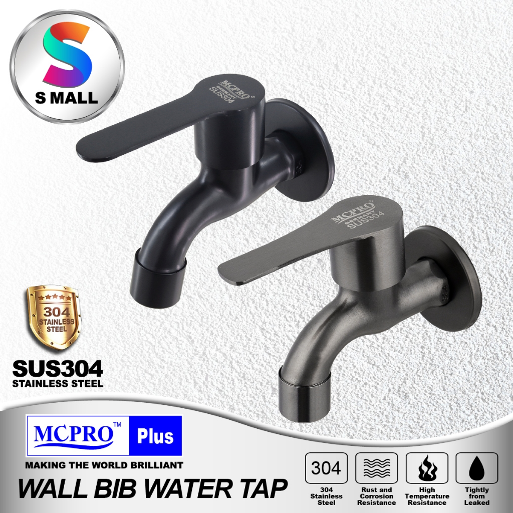 MCPRO Plus SUS 304 Stainless Steel Bathroom Faucet WALL BIB TAP ...