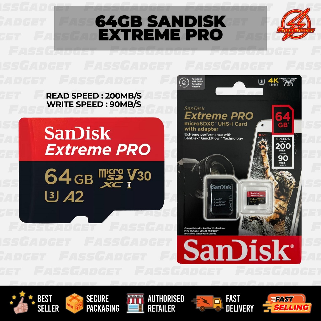 (🔥READYSTOCK🔥) SanDisk Extreme PRO 32GB/64GB/128GB/256GB 100MB/S 4K ...