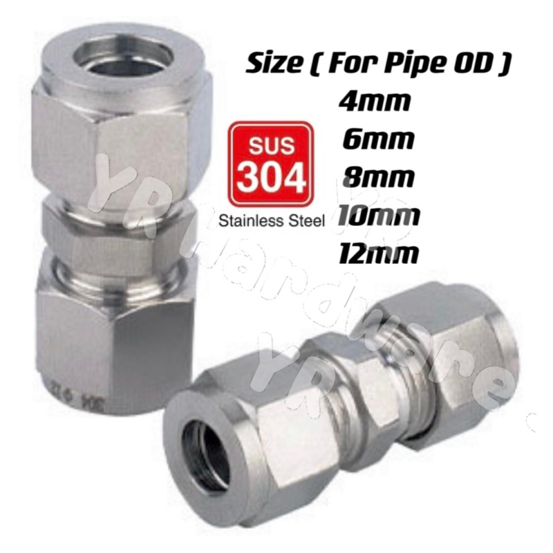 Stainless Steel 304 Compression Double Union Socket 4mm 6mm 8mm 10mm ...