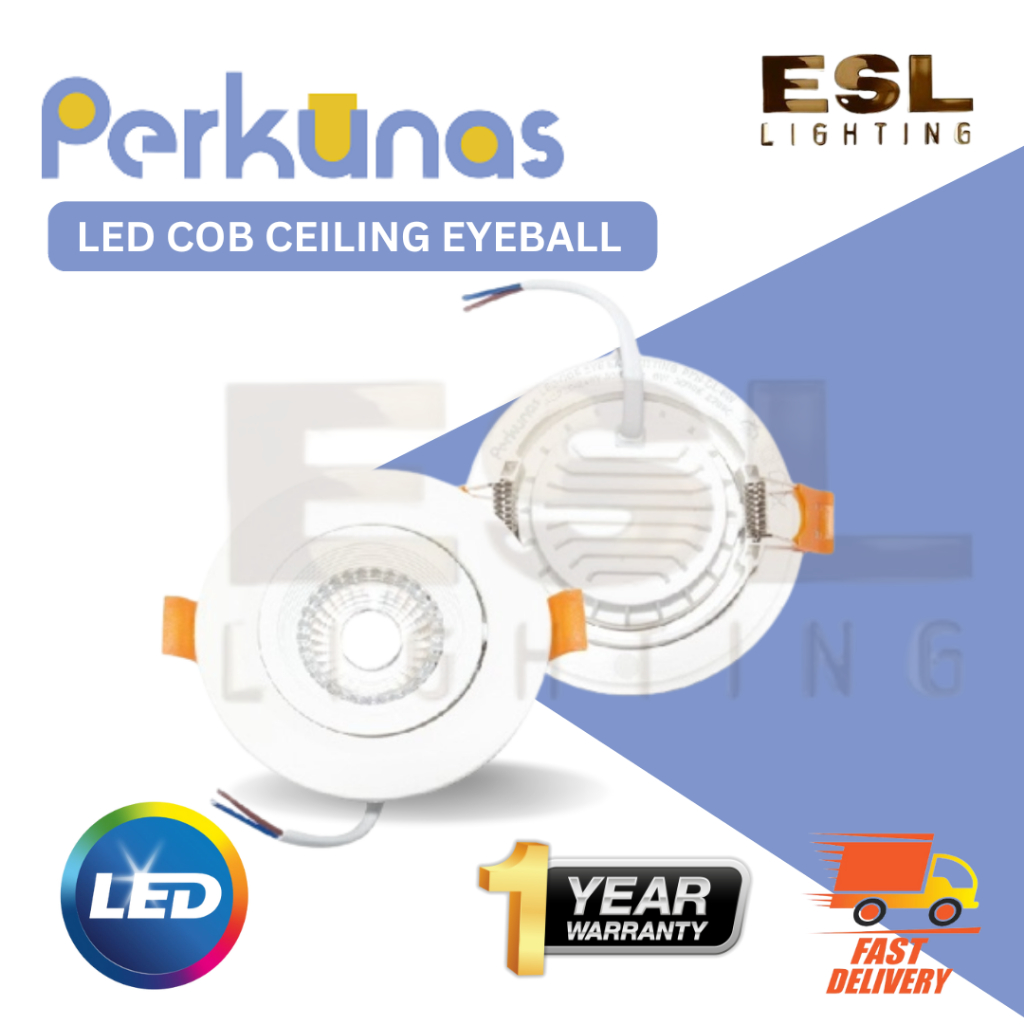 ESL LIGHTING PERKUNAS Led COB Ceiling Eyeball 6W 3'' Ceiling Eyeball ...