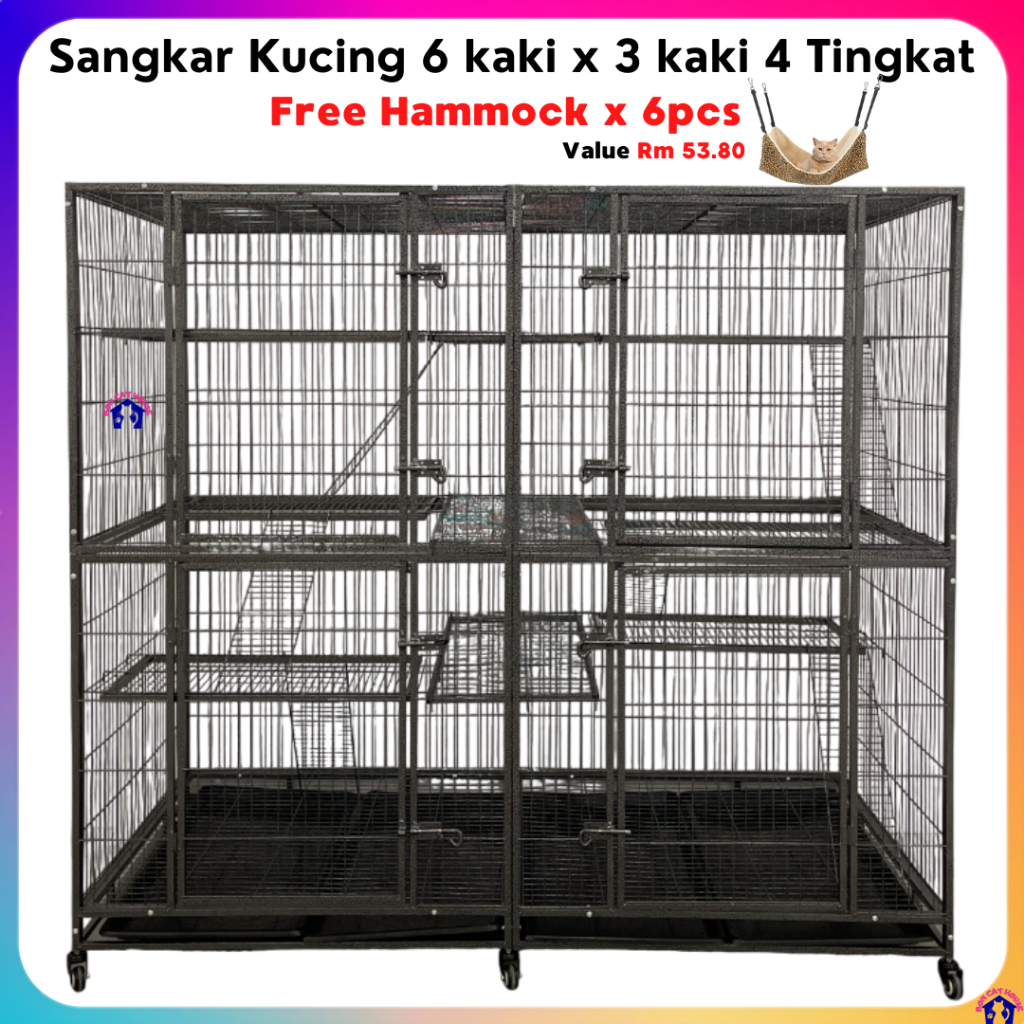 (FREE 6 BUAIAN) size 6ft x 3ft Sangkar Kucing Besar 4 Tingkat / Big Cat ...