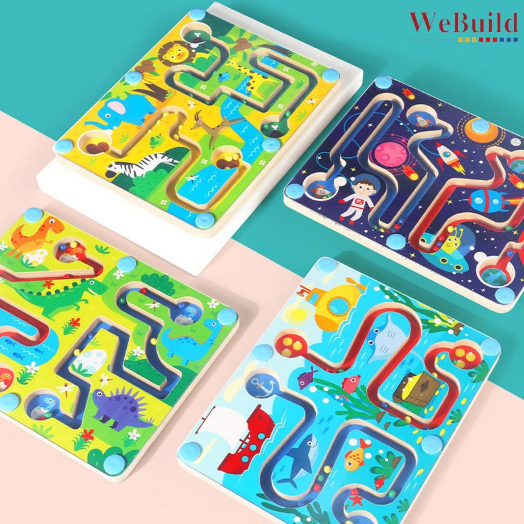 Wooden Magnetic Maze Board Game 木质磁性运笔迷宫 走珠玩具 Fine motor pen control ...