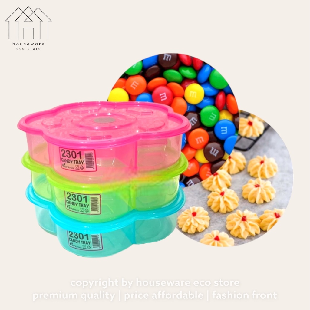 6 Comp Flower Shape Container | Lunch Box Candy Snacks Tray Bekas Kuih ...