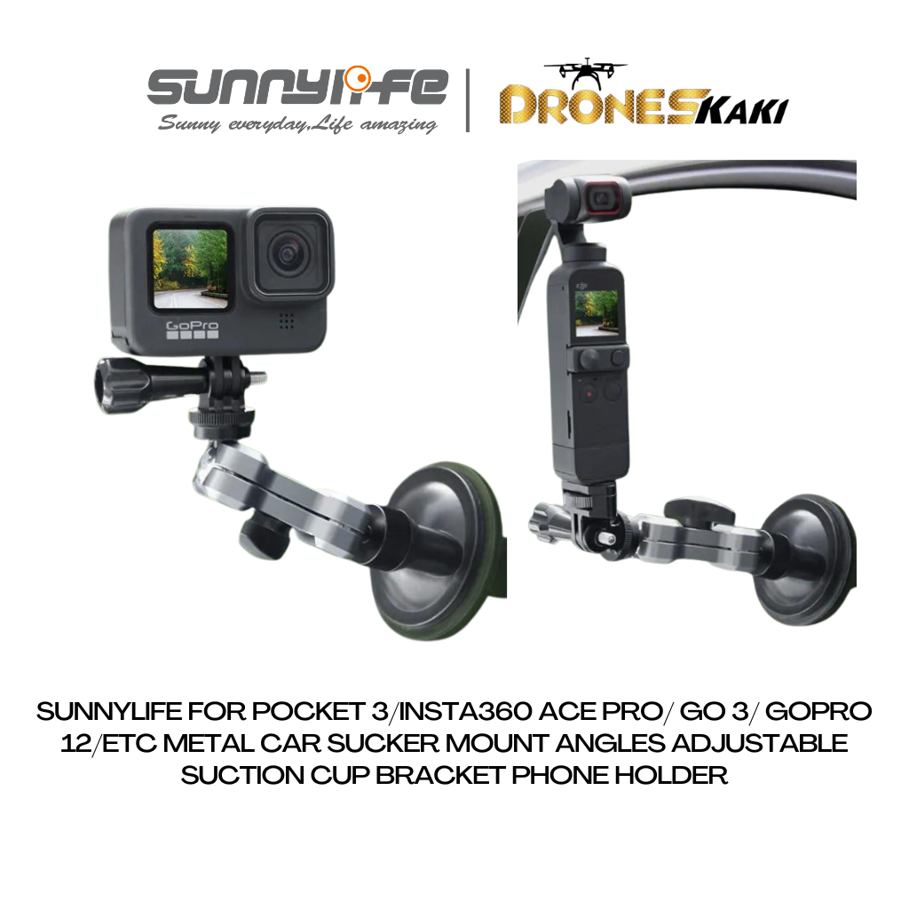Sunnylife for Pocket 3/Insta360 Ace Pro/ Go 3/ Gopro 12/ETC Metal Car Sucker Mount Angles ...