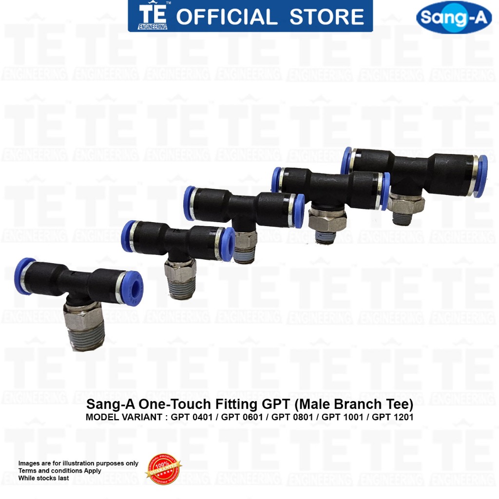 SANG-A Pneumatic One-Touch Fittings (Male Branch Tee) GPT 0401 / 0601 / 0801 / 1001 / 1201 (Made ...