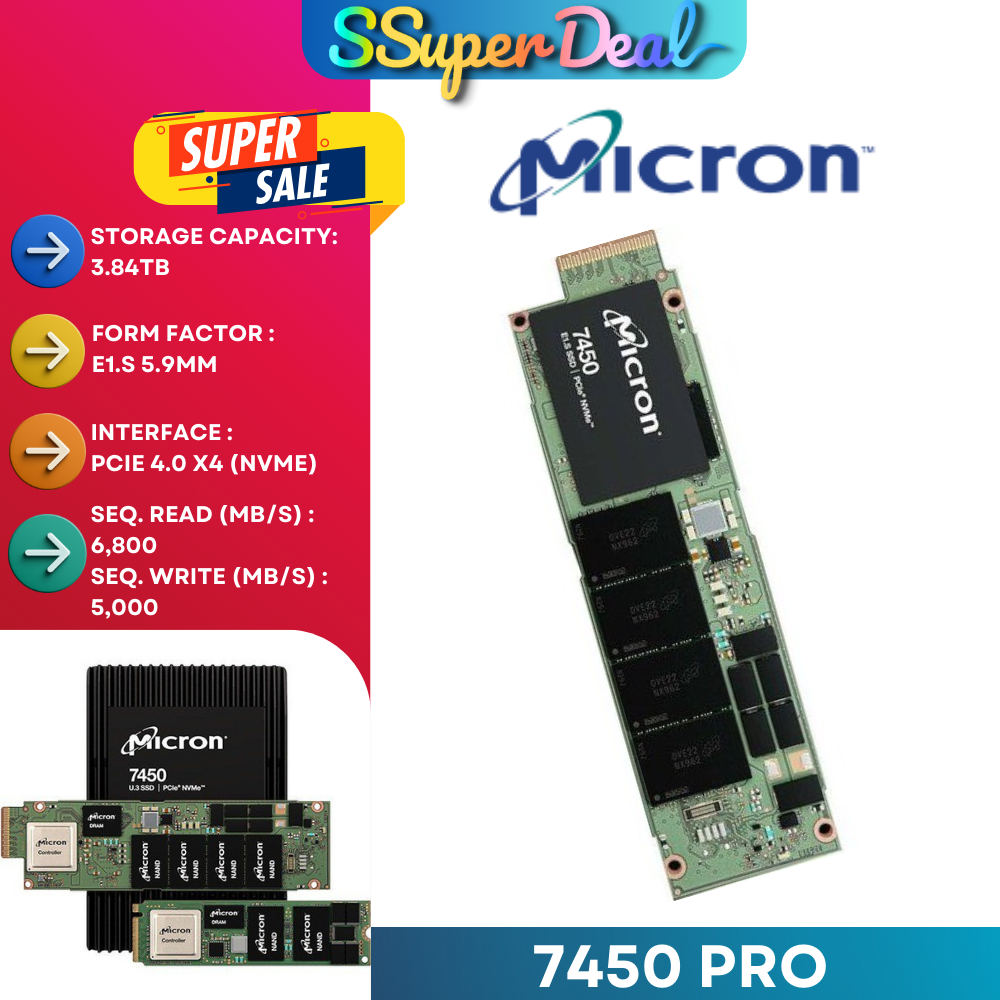 Micron 7450 Pro MTFDKBZ3T8TFR-1BC1ZABYY 3.84TB E1.S 5.9mm PCIe 4.0 x4 ...