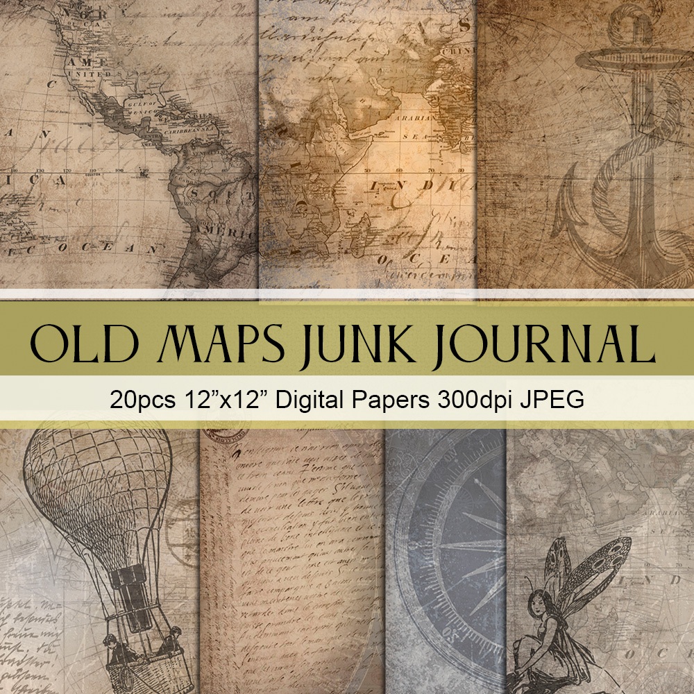 Old Maps, Old Writing Collage Papers, Printable Vintage Junk Journal ...