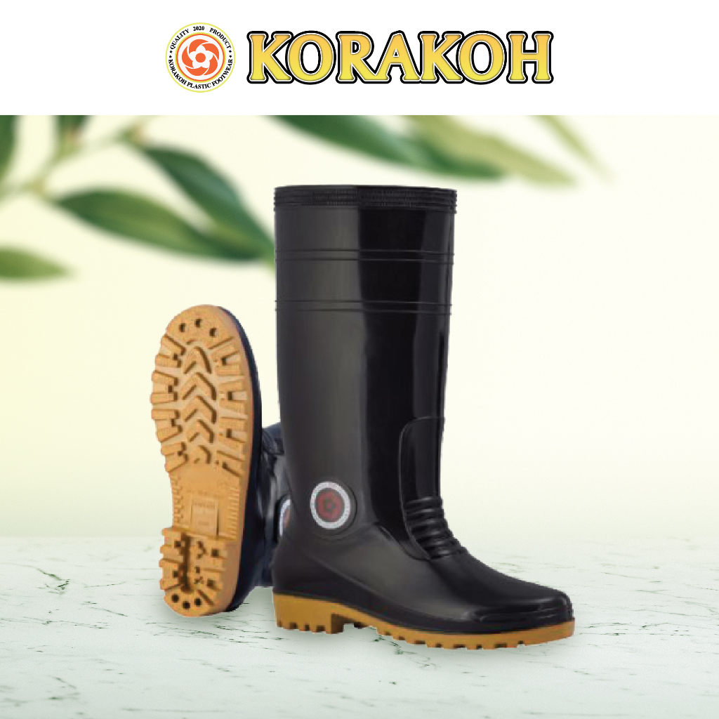 Korakoh R 7000 Multi-purpose Series Unisex High-Cut Black PVC Rain Boots With Lining / Water ...
