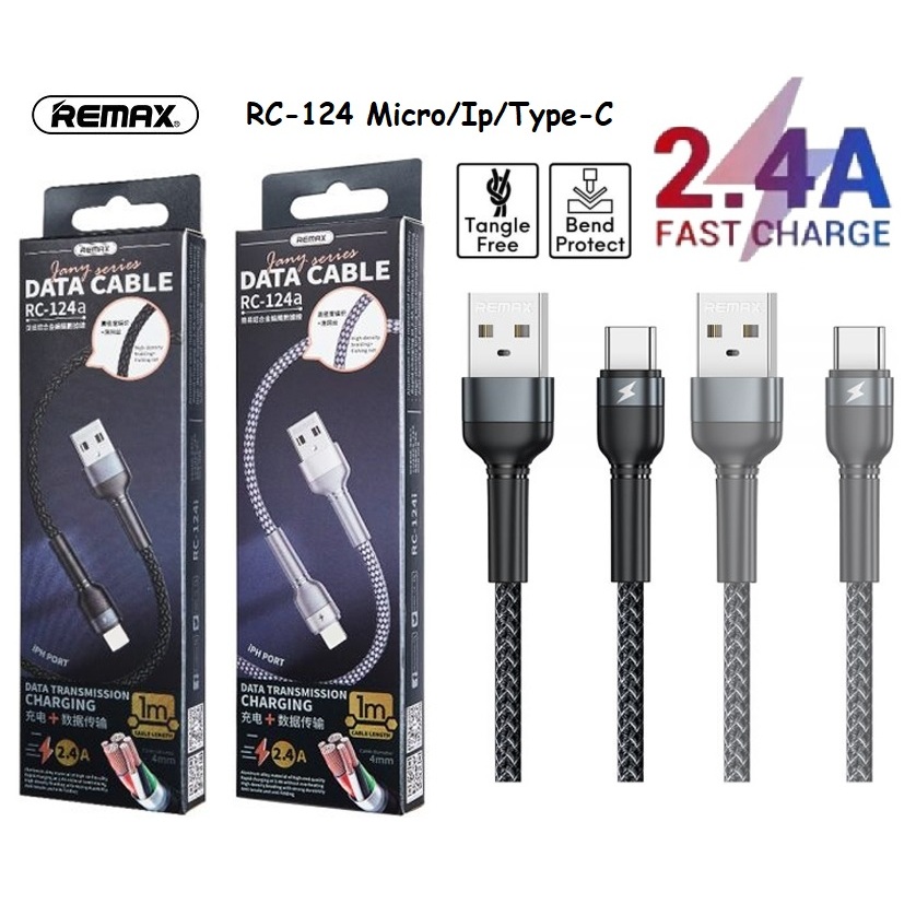 Remax Cable RC-124 Braided Anti-Bend 2.4A Fast Charging Data Cable For ...