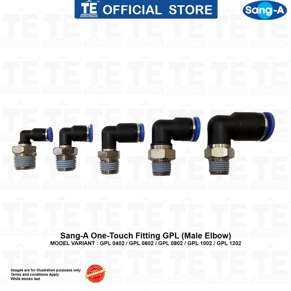 SANG-A Pneumatic One-Touch Fittings (Male Elbow) GPL 0402 / 0602 / 0802 / 1002 / 1202 (Made In ...
