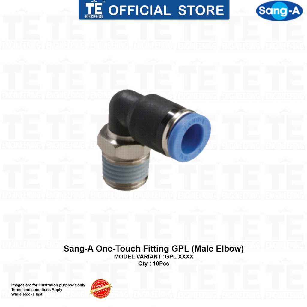 10 Pcs SANG-A Pneumatic One-Touch Fittings (Male Elbow) GPL 0604 / 0804 / 1004 / 1204 / 1604 ...