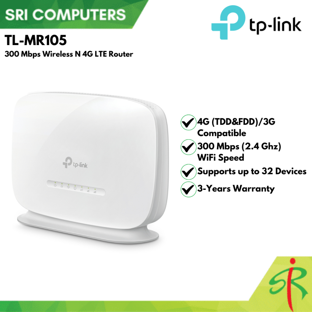 [3-YEARS WARRANTY] TP-LINK TL-MR105 300 Mbps Wireless N 4G LTE Router ...