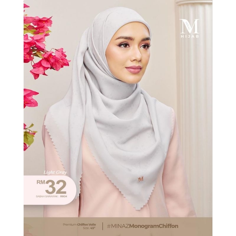 FREE 🎁 &MINAZ HIJAB PLAIN CHIFFON MONOGRAM/TUDUNG VIRAL/TUDUNG MUSLIMAH ...