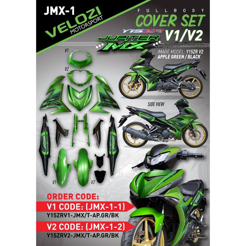 COVER SET Y15ZR V1 V2 JUPITER MX APPLE GREEN HIJAU BLACK TANAM COVERSET ...