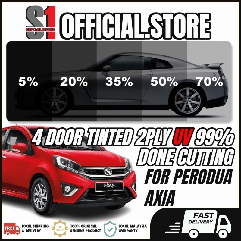 Perodua Axia 4 Door Tinted 2PLY UV 99% Hitam(Gelap 30% 50% 65% 80% 95%) Siap Potong / Car Tinted ...