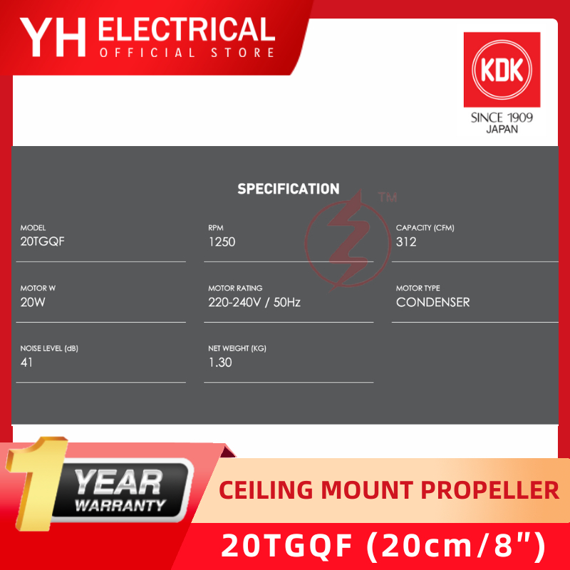 KDK 8"/ 10" inch Ceiling Mounted Ventilating Fan / Exhaust Fan 20TGQF ...