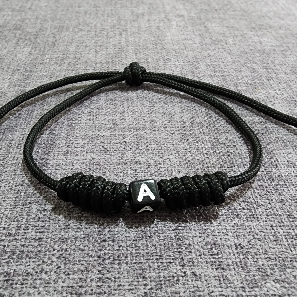 [LX] Adjustable Bracelet With Black Acrylic Alphabet English Letter ...