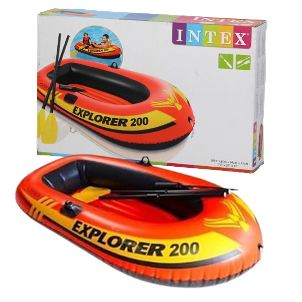 INTEX Explorer 200 2 Person Inflatable Boat Set Fishing Emergency Boat ...