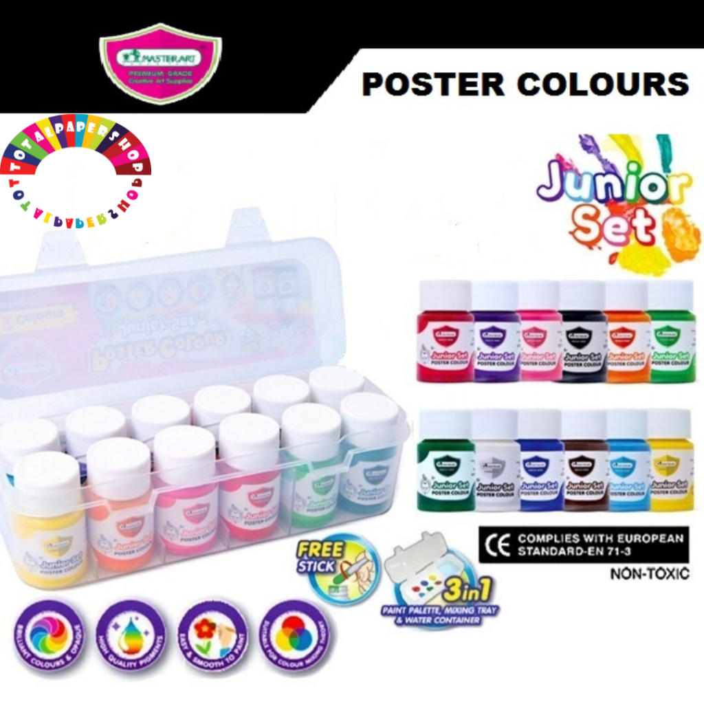 Master Art Poster Color Junior Set 15 ml. 12 colors in a plastic box ...