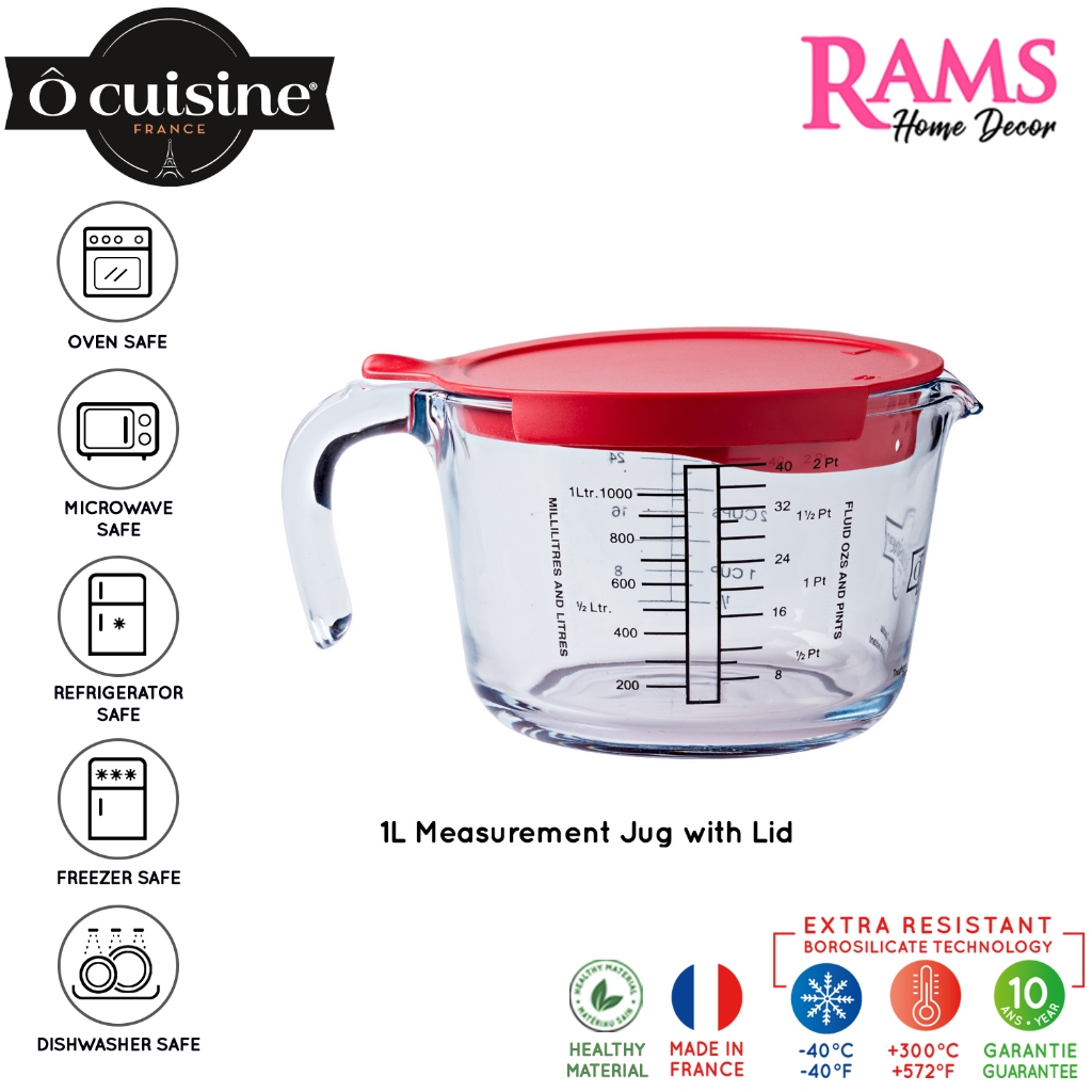 Ocuisine 1L Borosilicate Glass Measuring Jug with Lid / Measuring Jug ...