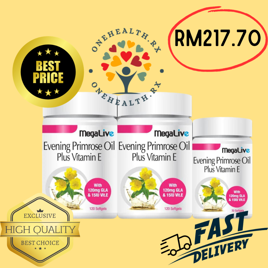 MEGALIVE Evening Primose Oil (EPO) PLUS Vitamin E 2X120's+30's [EXP: 12 ...