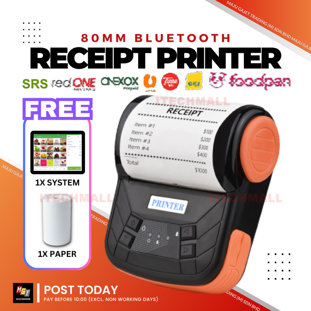 80mm Bluetooth Thermal Receipt Printer Mesin Cetak Resit Topup Reload ...