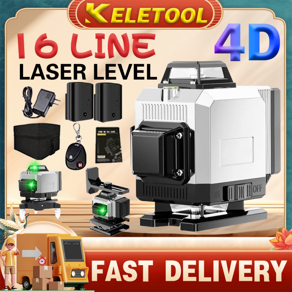 16 Line 4D Laser Level Green Light Self-Leveling 360° Rotary Cross Auto ...