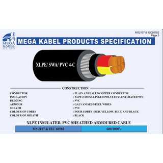 Mega Kabel 150mm x 4core XLPE/SWA/PVC Armoured Cable | Shopee Malaysia
