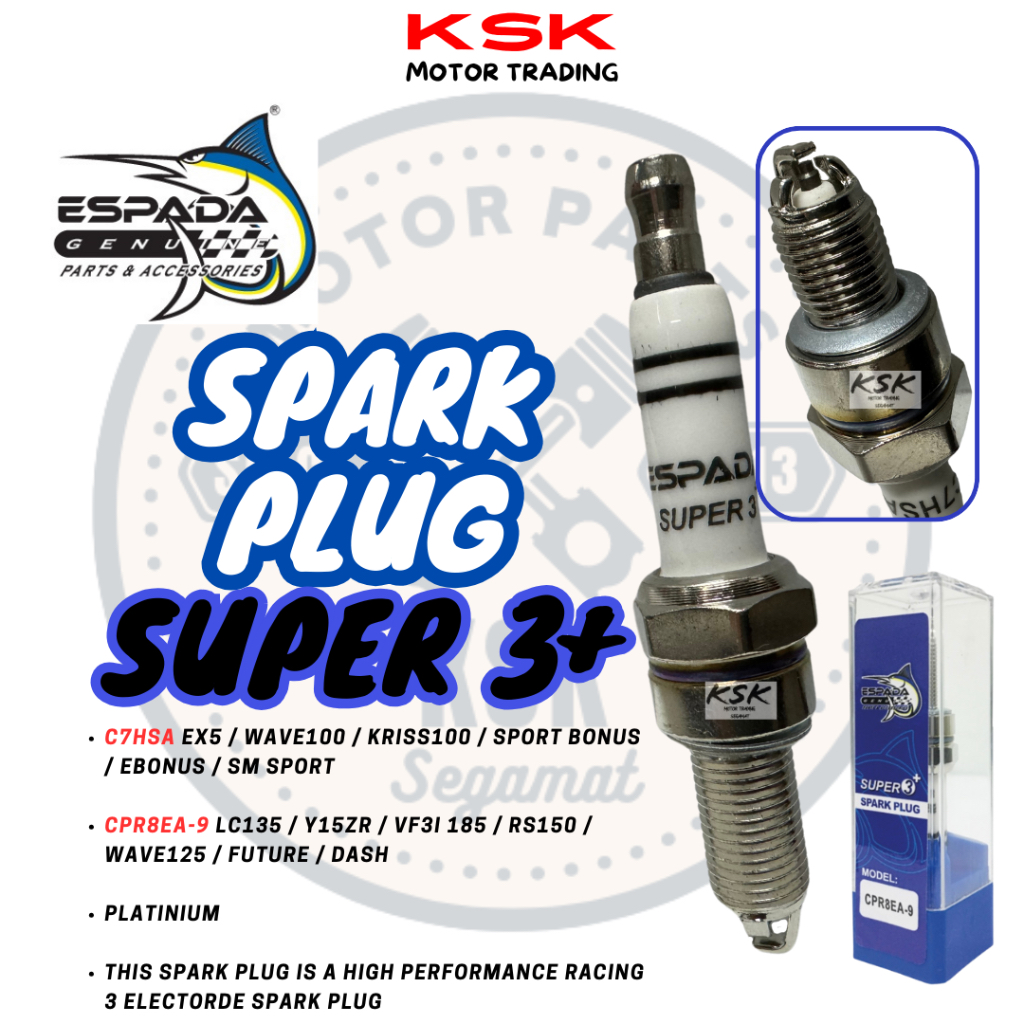 ESPADA RACING SPARK PLUG SUPER 3+ CPR8EA-9 C7HSA LC135 Y15ZR VF3i RS150 ...
