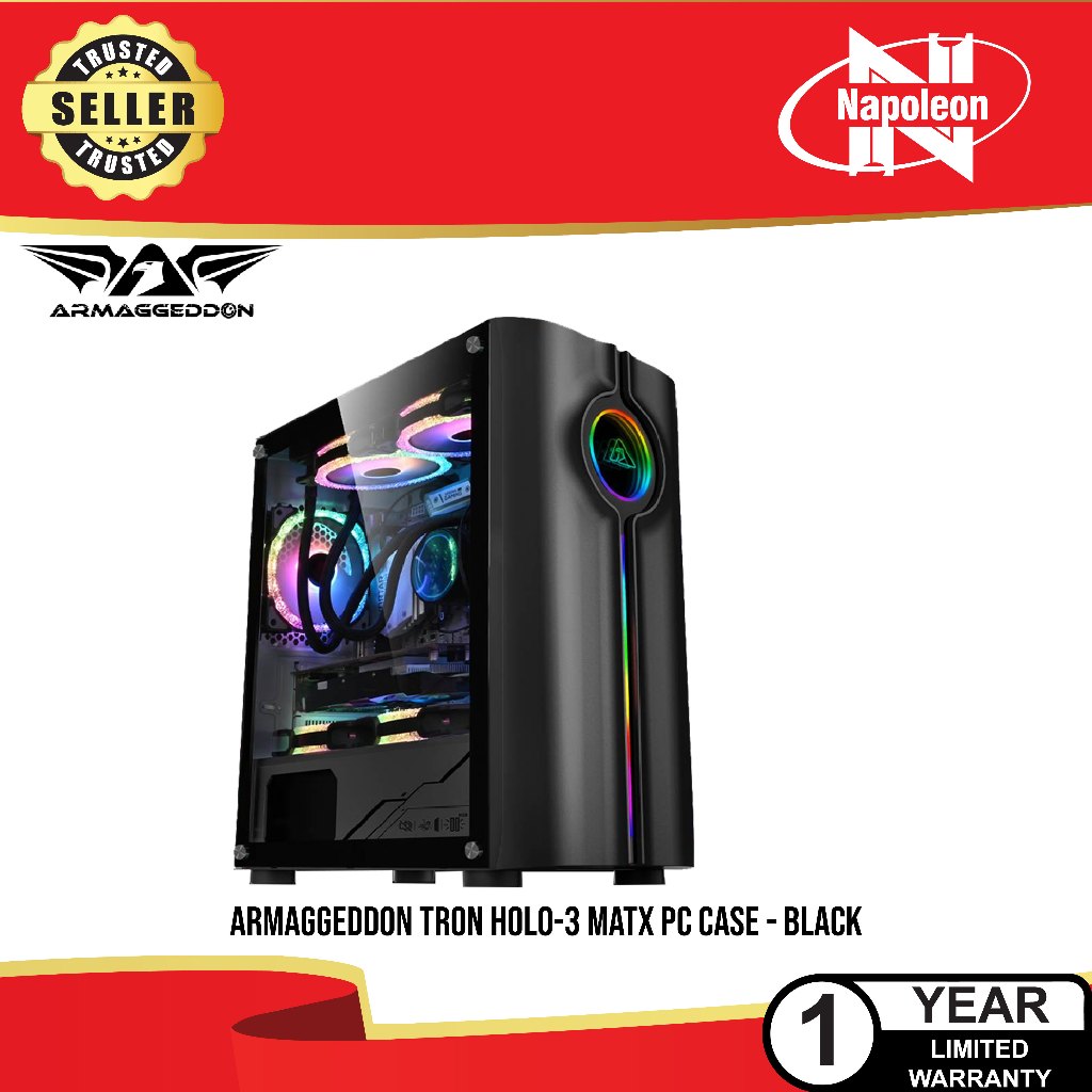 ARMAGGEDDON TRON HOLO-3 MATX PC CASE - BLACK **no free casing fans ...