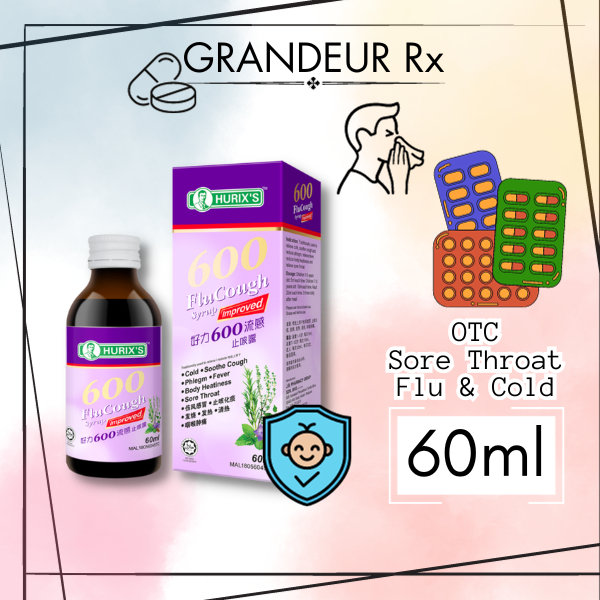 Hurix's 600 Flucough Syrup Relieve Cough Cold Flu Runny Nose 100ml ...