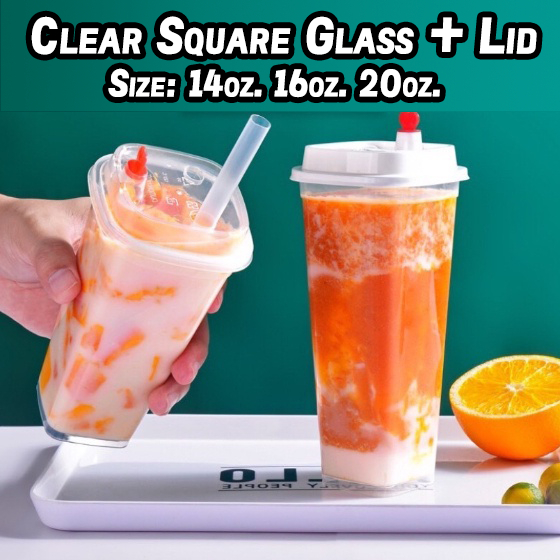 Clear square cup [1 row, 25 pieces] made of clear PP with a square lid ...