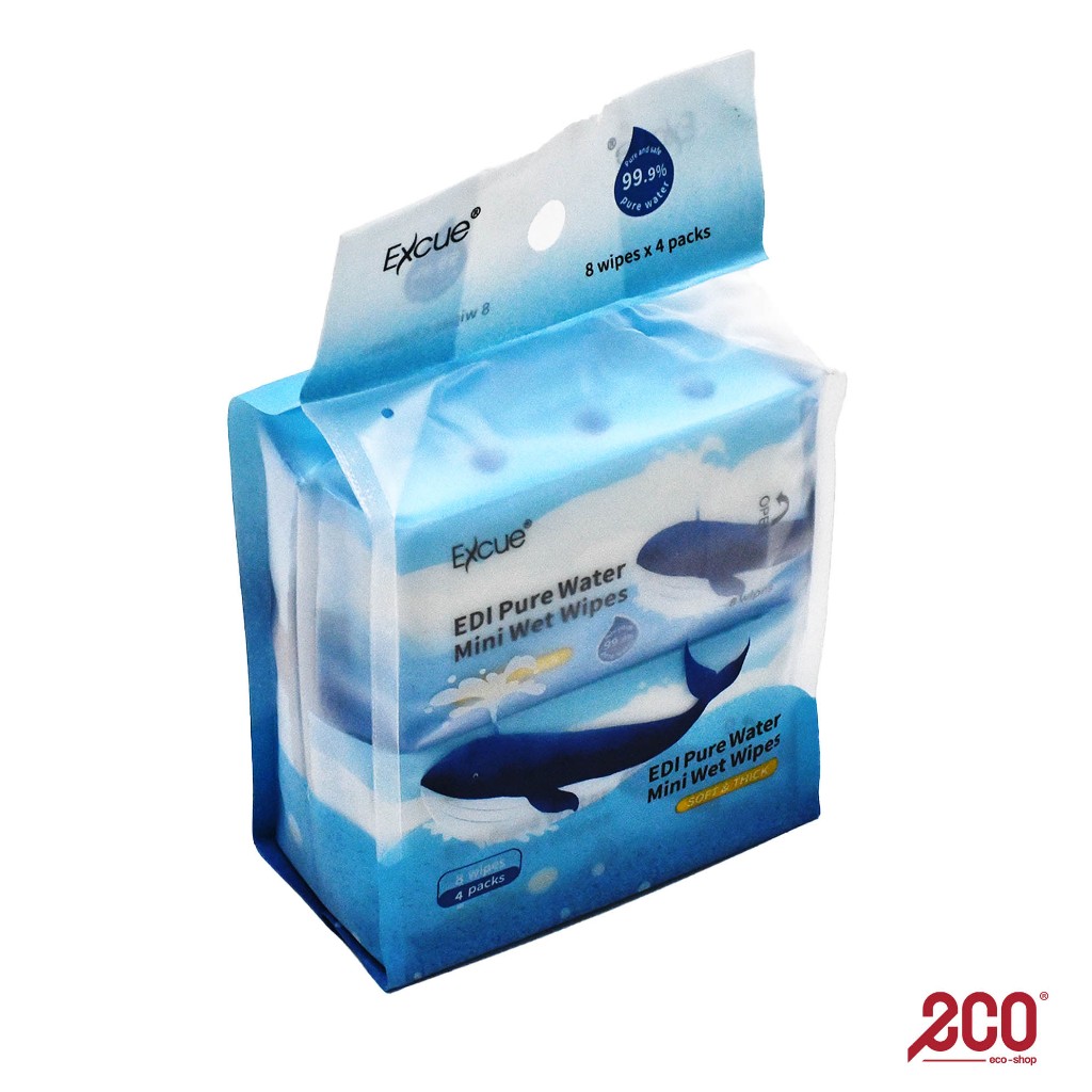 Excue EDI Pure Water Mini Wet Wipes (14cm x 15cm x 8 wipes) 4pcs/pack ...