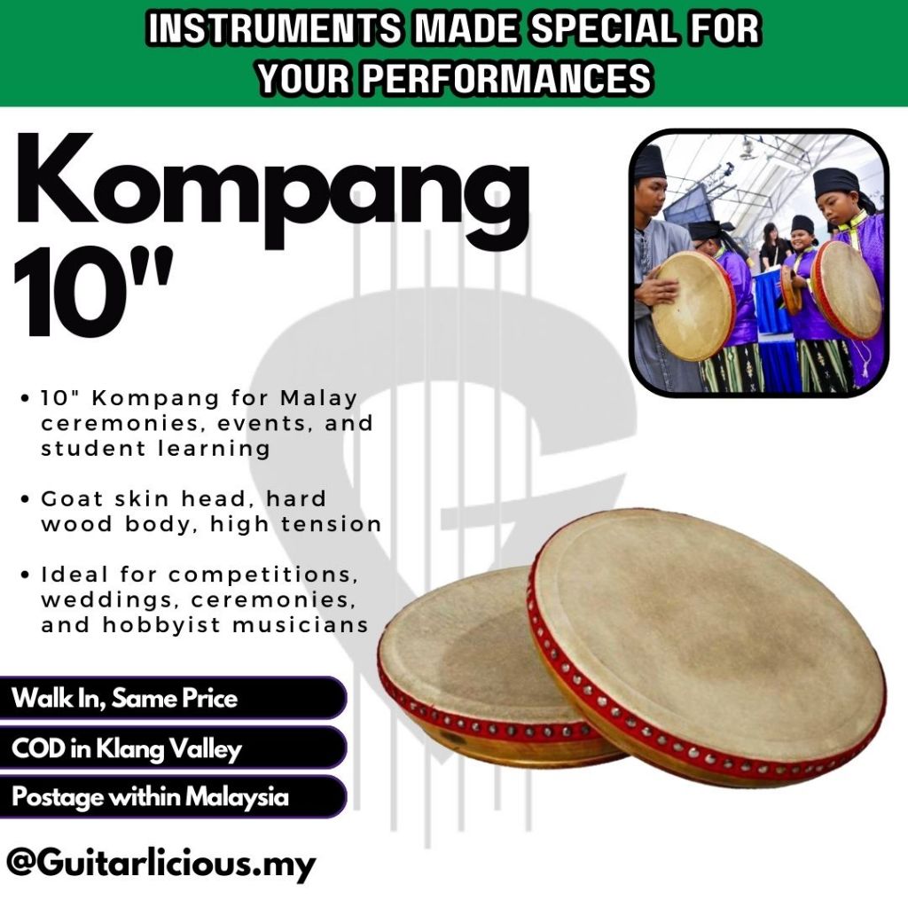 Goat Skim Kompang 10 inch / 12 inch- (EMKP 10" / 12") Kompang Tradisi ...