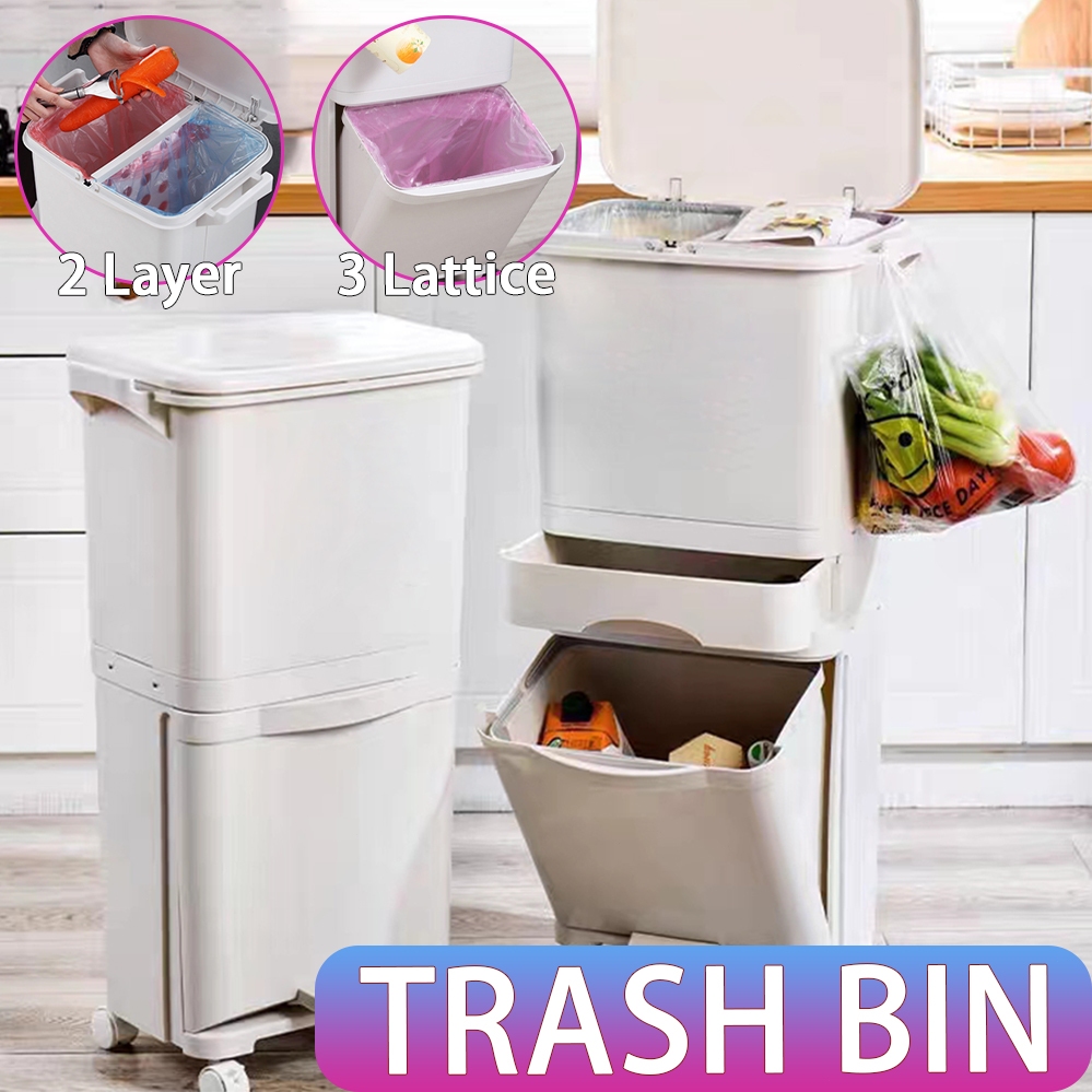 45L Movable Rubbish Bin With Wheel Recycle Trash Garbage Bin Household ...