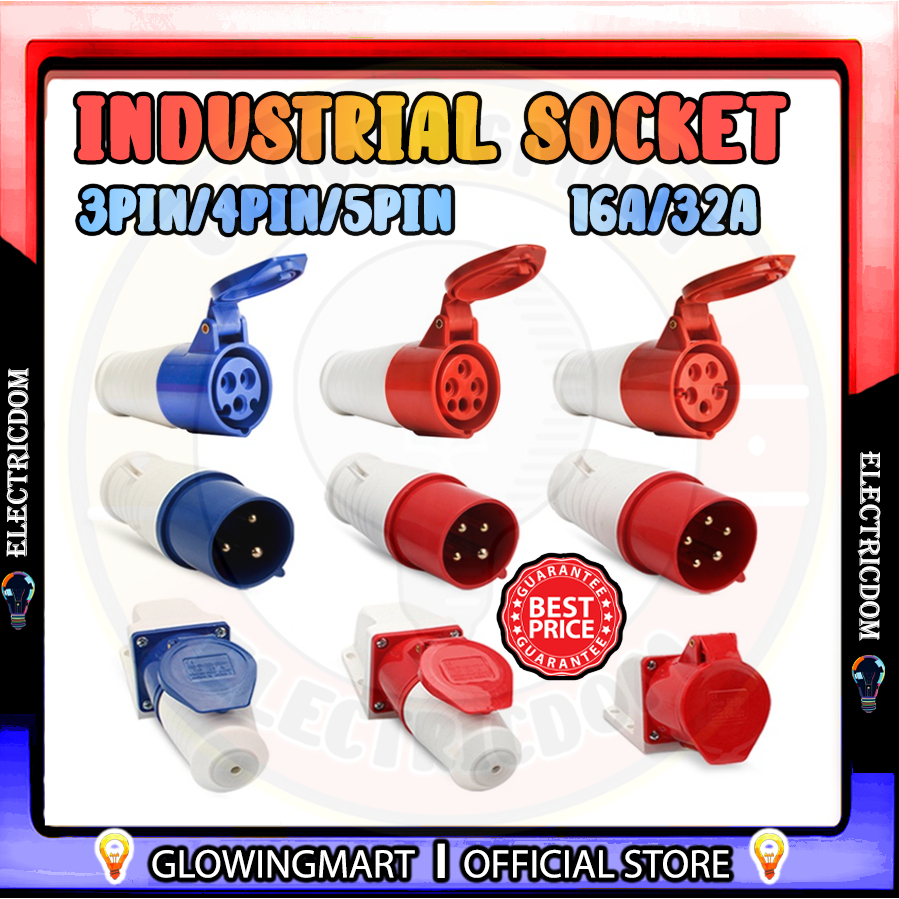 16A 32A 3Pin 4Pin 5Pin Industrial Plug And Socket (Male & Female) 240V 415V Weatherproof IP44 ...